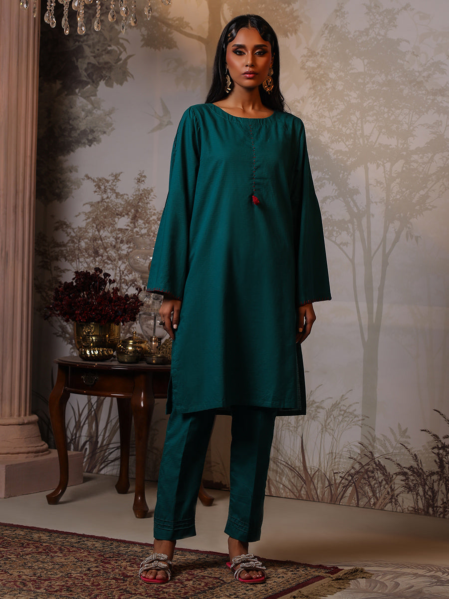 2pc Solid Embellished Stitched Suit